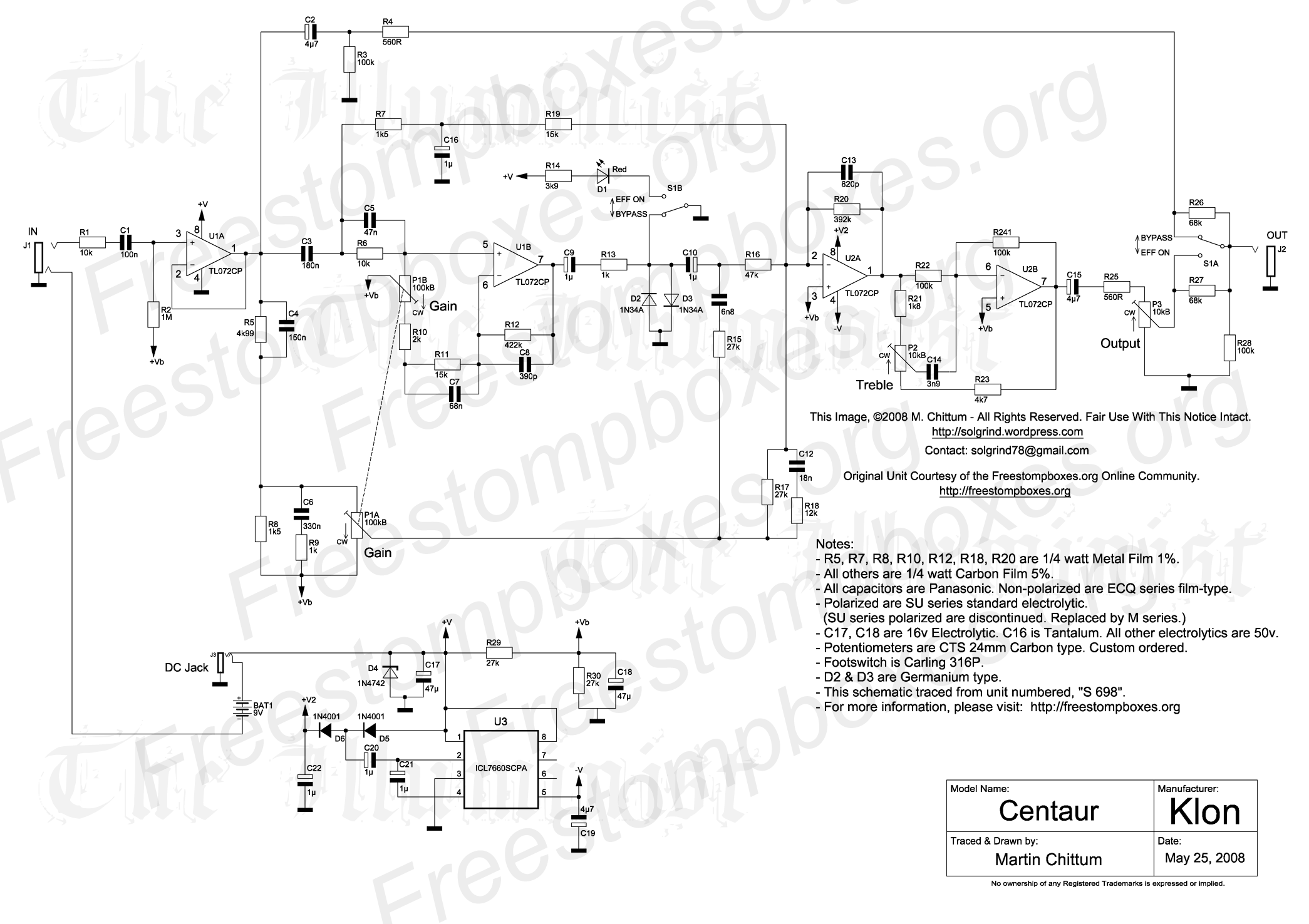 KLON CENTAUR自作の回路図ご紹介